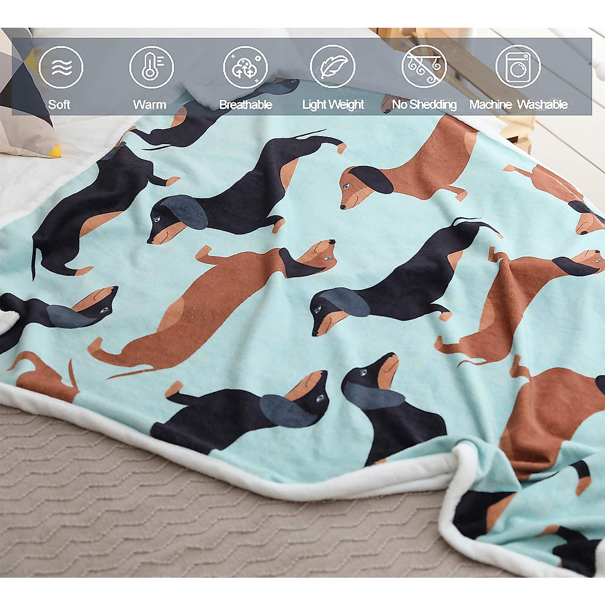 Famitile Dachshund Blanket, Wiener Dogs Throw Blanket, I Love Dachshunds Soft Flannel Dachshund Stuffed Animal Blankets Dachshund Gifts for Women (Dachshund 1, 47" x 60")
