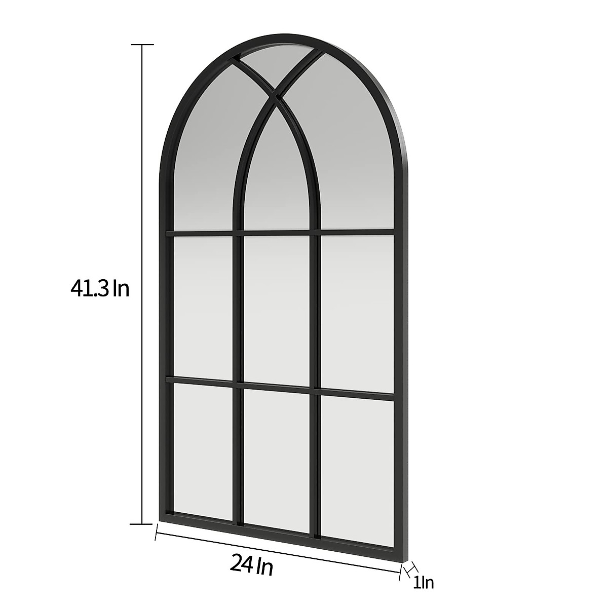 ironsmithn Arched Mirror, 41.3"x24" Windowpane Mirror, Window Finished Metal Mirror, Black Grid Mirror for Decor Living Room Fireplace Entryway Bedroom Hallway