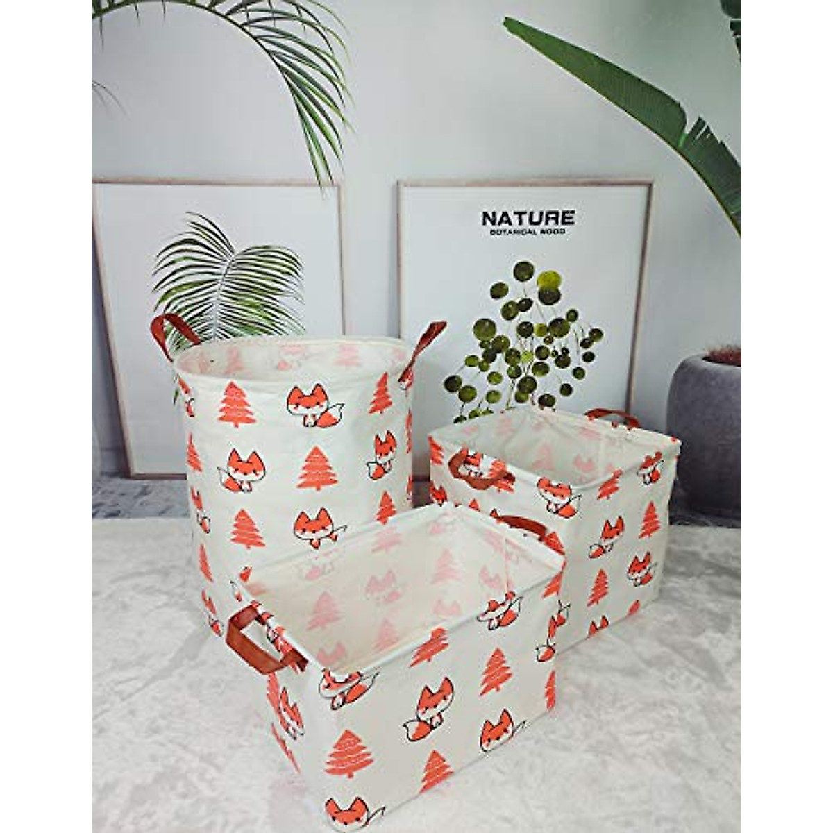 ASKETAM Kid Cute Rectangle Toy Box for Girl, Baby Collapsible Toy Storage Bin Nursery Child Playroom Bedroom Decor Clothes Storage Bin Gift Basket(Fox little pine)
