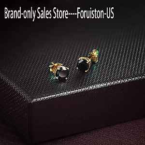 Foruiston 925 Sterling Silver Black Stud Earrings for Women and Men, Solitaire Cubic Zirconia Round & Princess Cut Heart-Shaped, 6mm (Round-Cut, Gold)