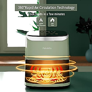 Air Fryer, Fabuletta 9 Customizable Smart Cooking Programs Compact 4QT Air Fryers, Shake Reminder, 450°F Digital Airfryer,Tempered Glass Display, Dishwasher-Safe & Nonstick, Fit for 2-4 People