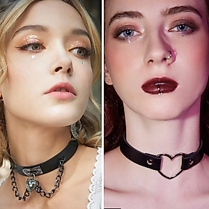 HAIAISO 6-9Pcs Leather Choker Black Punk Goth Choker Necklace Love Heart Spiked Choker Adjustable Pu Choker Collar for Women