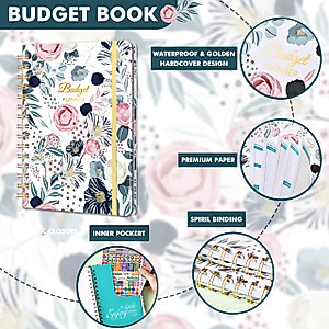 Budget Planner - Budget Book and Organizer With Expense Tracker Notebook, 6.3" x 8.4" Undated Bill Organizer with Pocket +Hardcover + Stickers +Premium Paper + Pen Holder - Floral