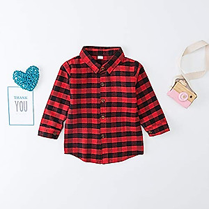 Toddler Baby Boy Girl Plaid Shirt Long Sleeve Button Down Red Flannel Tops Clothes