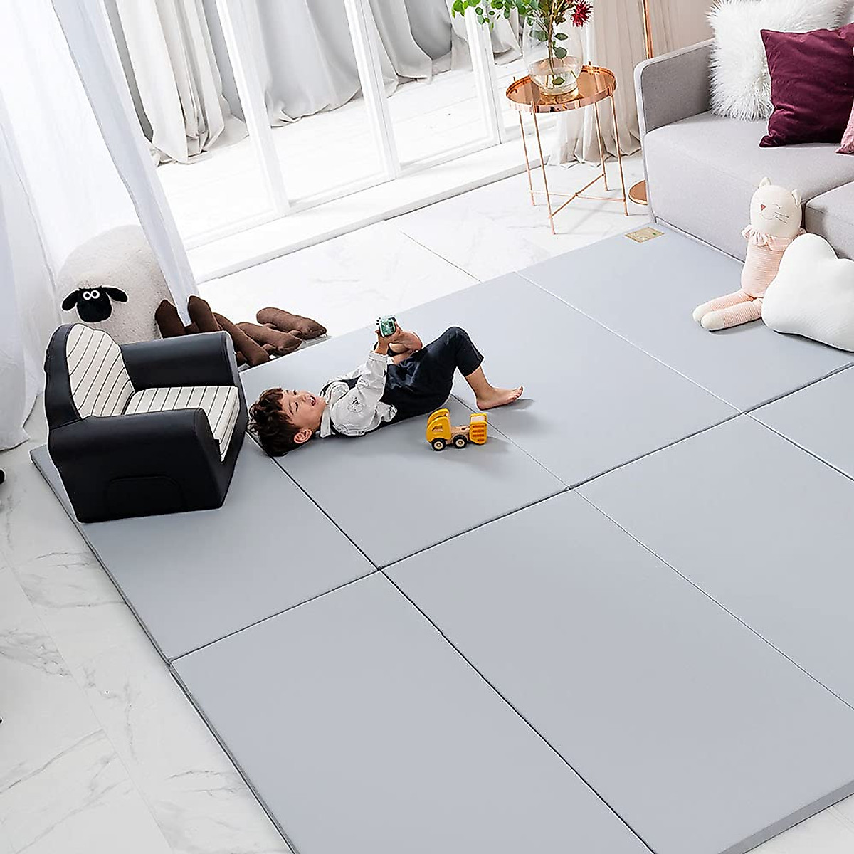 ALZIP MAT Eco Silion Urban, Folding Baby Play Mat Eco-Friendly Non-Toxic Non-Slip Reversible Waterproof (G+ (87x55 inch), Grey)
