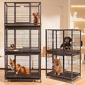 New 37" Homey Pet Stackable Open Top Heavy Duty Dog Pet Cage Kennel w/Tray, Floor Grid, and Casters (2 Tiers)