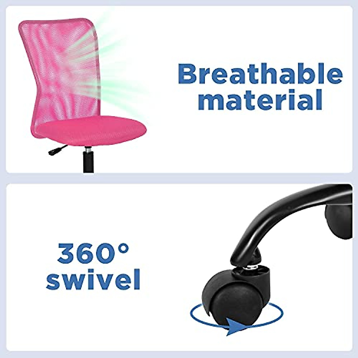 Tffnew Mesh Breathable Home Office Chair Mid Back Mesh Desk Chair Ergonomic Adjustable Chair with Lumbar Support Armless Modern Rolling Swivel Chair for Women&Men Adults（Pink）