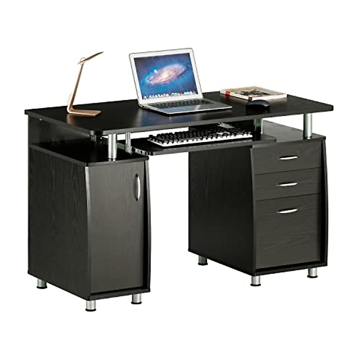 Techni Mobili 47.25" Ergonomic Computer Drawers & File Cabinet for Home Office Storage, Espresso Writing Desk, ONE Size
