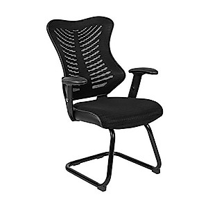 Flash Furniture Kale Designer Black Mesh Sled Base Side Reception Chair with Adjustable Arms