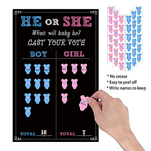 Baby Gender Reveal Party Supplies Kit,Photo Props Games Decorations,Boy or Girl,Includes 3 Game Posters (11x17),3 Signs (8x10),1 Erasable Marker,48 Blue and Pink Voting Stickers