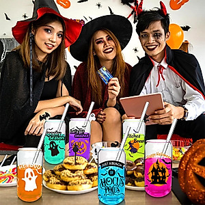 ANOITON Halloween Cups - Halloween Decorations Indoor Halloween Mug with Ghost Witch Decor Hocus Pocus Tumbler Halloween Party Supplies 18oz High Borosilicate Can Shaped Glass Cups Mug Tumbler