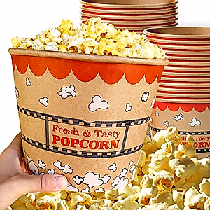 CUSINIUM [85 oz] 25-pack Kraft Popcorn Buckets - Large Popcorn Tubs