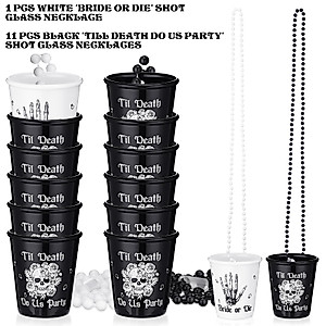12 Pcs Bride or Die Bachelorette Party Shot Glass Beaded Necklace Till Death Do Us Party Plastic Shot Glass Halloween Gothic Skull Cup Decor for Wedding Bridal Shower Bachelorette Party Supplies