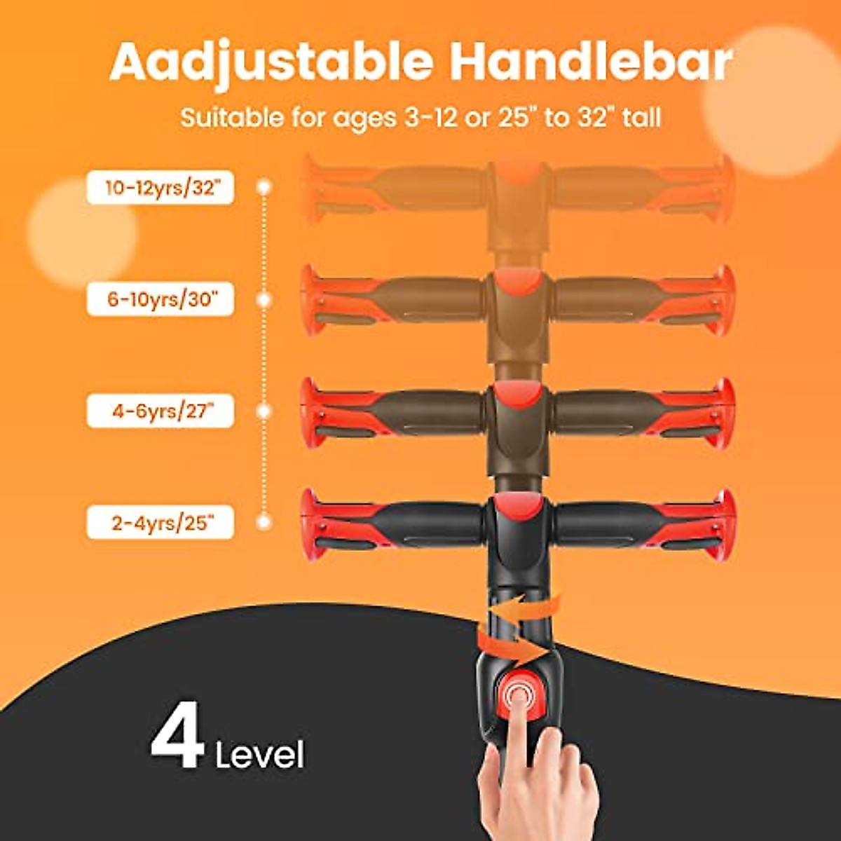 TONBUX Kids Scooter for Age 3-12, Toddler Scooter with 4 Adjustable Heights, Light Up 3-Wheels Scooter, Shock Absorption Design, Lean to Steer, Balance Training Scooter for Kids - Red