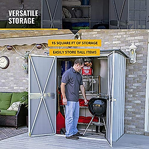 Arrow Shed Designed 5' x 3' x 6' Compact Outdoor Metal Backyard, Patio, and Garden Shed Kit, Flute Gray and Anthracite
