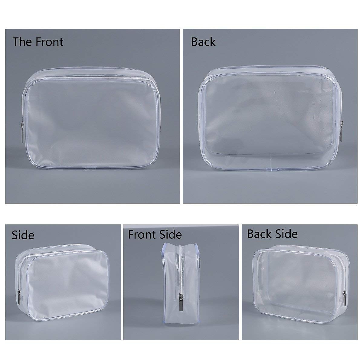 BEFORYOU 6 Pack Clear Toiletry Carry Pouch with Zipper Portable Plastic Waterproof Cosmetic Bag TSA Approved for Vacation Travel Bathroom and Organizing (White, Small)