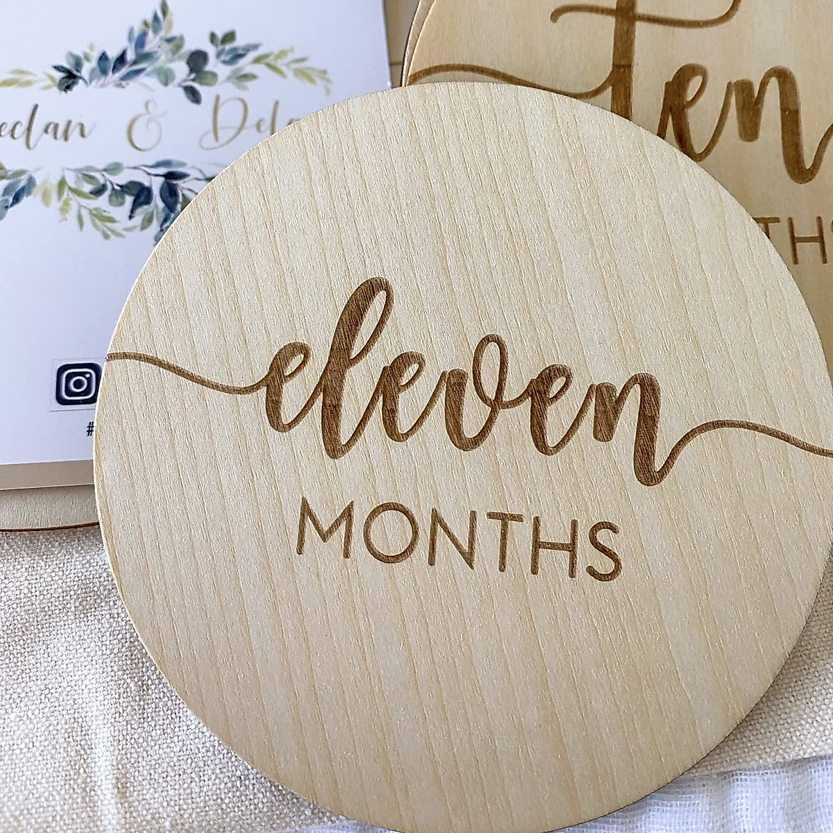 DECLAN & DELANEY Monthly Baby Milestone Cards | 16 Wooden Milestone Discs, Includes Boy/Girl Birth Announcement Sign | Baby Monthly Milestone Props Perfect for Newborn to Age 1 | Baby Shower/Gift Set