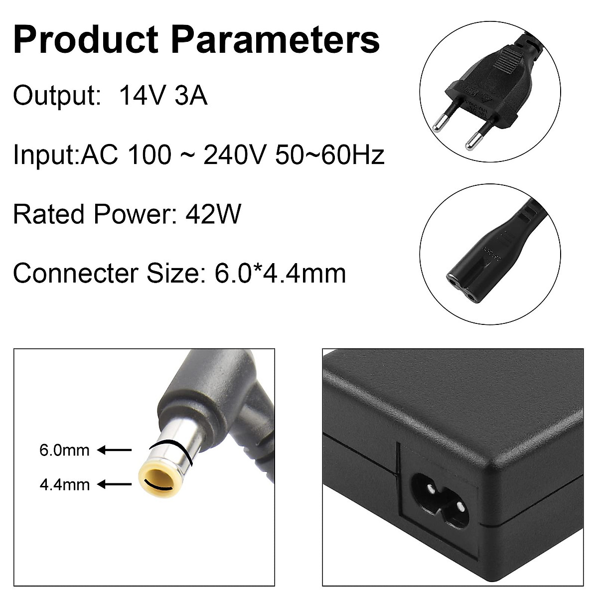 ARyee 14V 3A AC Adapter Power Charger Compatible with Samsung S27a350h S20D340H S20D340HY S22D300BY S22D300HY S22D300NY S22D340HY S24D300HL S24D340H S24D340HL TFT LCD Monitor(6.0 X 4.4mm)