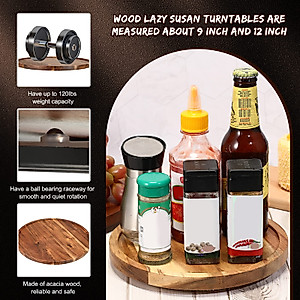 2 Pack Acacia Wood Lazy Susan Organizer 12 Inch 9 Inch Wooden Lazy Susan Turntable Non Skid Rotating Kitchen Tray for Counter Kitchen Turntable Storage for Cabinet Pantry Countertop Bathroom Table