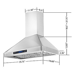 IKTCH 36"Wall Mount Range Hood, 900 CFM Ducted/Ductless Range Hood with 4 Speed Fan, Pure Stainless Steel Range Hood 36 inch with Gesture Sensing & Touch Control Making life Smarter IKP02R-36