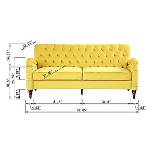 JINS&VICO Sofa Couch, Velvet Accent Sofa with Tufted Back, Upholstered Chesterfield Couch,Modern Sofa with Wood Legs for Living Room Furniture, Yellow