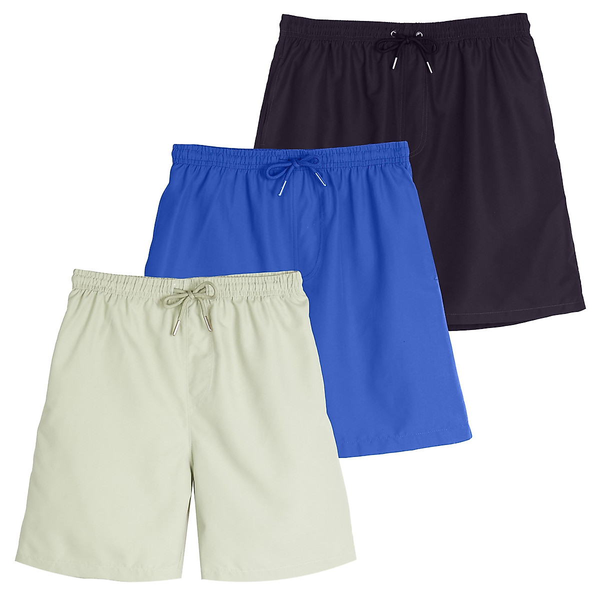 Real Essentials 3-Pack: Boys Swim Suit Board Shorts Kids Trunks Drawstring Short Beach Swimwear Boy Surf Summer Swimming Swimsuit Bathing Youth Little Quick Dry Pool Liner - Set 3, L (10/12)