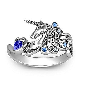 AZQ 925 Sterling Silver Fashion Sapphire Ring Unicorn Rings Round Perfect Cut Blue Gem Cubic Zirconia Rings CZ Eternity Engagement Wedding Band Ring for Women TZ.40 (US Code 8)