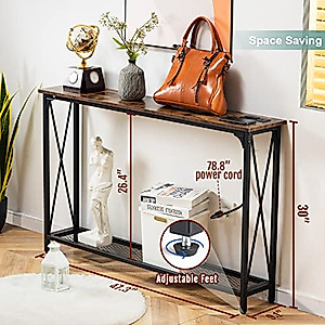 Yoobure Console Tables Entryway 47.3" Sofa Tables Narrow Long Entry Table with USB Ports Behind Couch Entrance Hallway Table with Stable Metal Support Living Room, Rustic Brown
