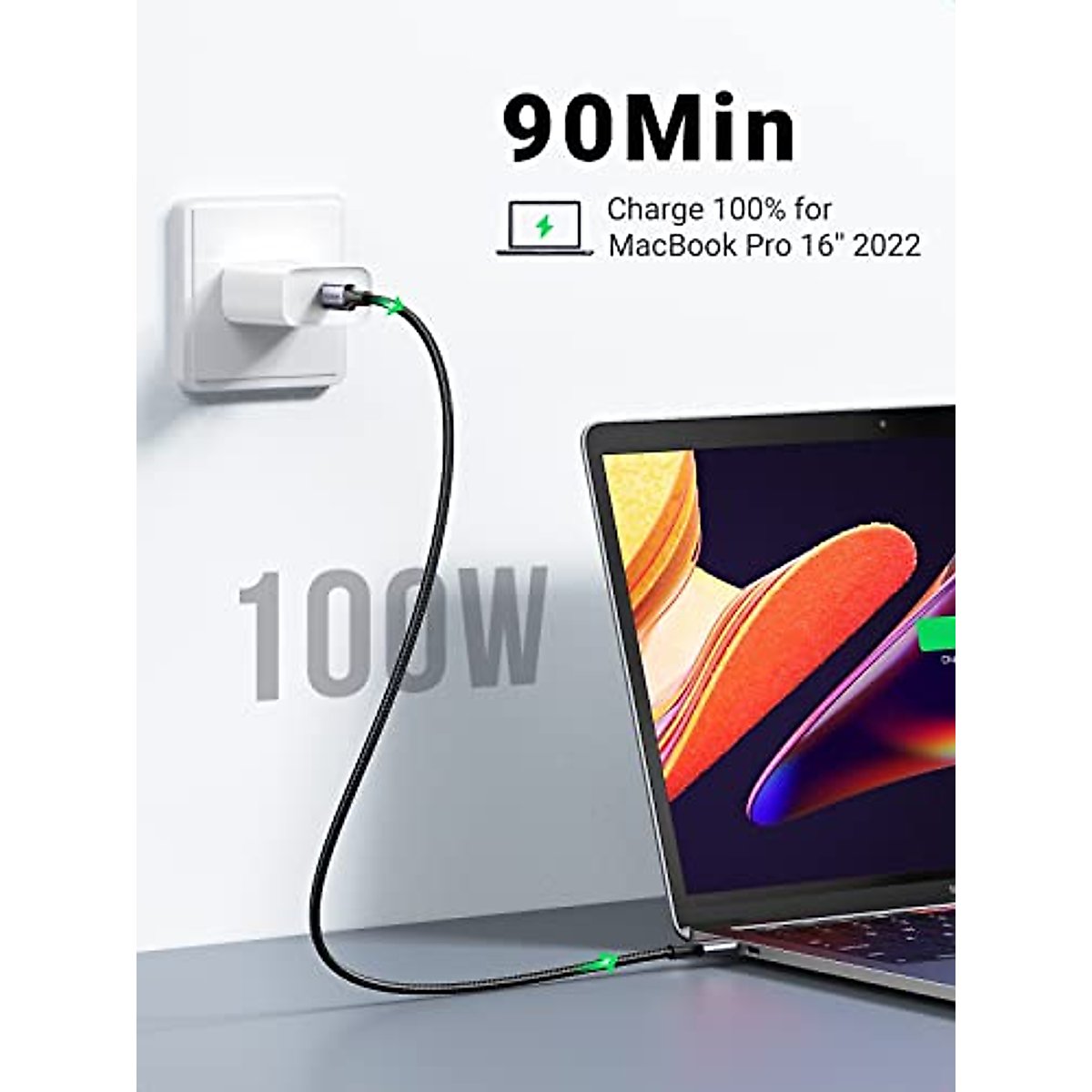 UGREEN 100W USB C to USB C Cable 2-Pack Type C Fast Charging Cable Compatible with MacBook Pro 2022, iPad Pro 2022, iPad Air 5, Samsung Galaxy S23/S22 Ultra, Pixel, PS5, Switch, etc. 3.3FT