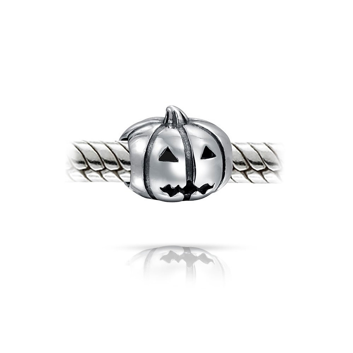 Spooky Halloween Jack O Lantern Pumpkin Charm Bead For Women Teen Oxidized .925 Sterling Silver For European Bracelet