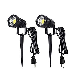 Z Outdoor Landscape LED Lighting 5W Waterproof Graden Lights COB Led Spotlights with Spiked Stand for Lawn Decorative Lamp US 3- Plug 6500K Daylight White Lights (2 Packs)