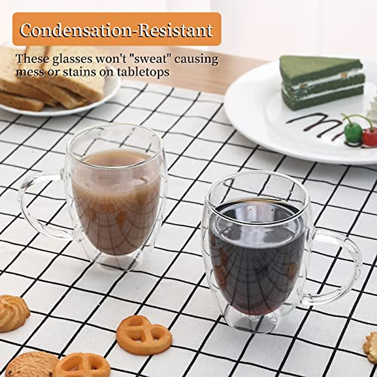 Douria Double Walled Glass Coffee Mugs, Clear Espresso Cups, Coffee tea Mugs Set, Iced Coffee Cup, Glass Mugs for Hot Beverages, Premium Glasses Set, Each 350ml (12Ounces./Set of 2)