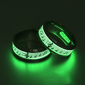OIDIMS Stainless Steel Music Clef Note Rings Luminous Statement Hypoallergenic Fashion Middle Finger Simple Band for Women Men Treble Glow in Dark Jewelry Gift Birthday Christmas Music Lover(11)