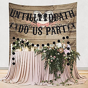 Black Glitter Till Death Do Us Part Banner, Till Death Do Us Part Wedding Decorations with Circle Dots, Halloween Wedding Bachelorette Bridal Shower Engagement Party Decorations ( Pre-Assembled )