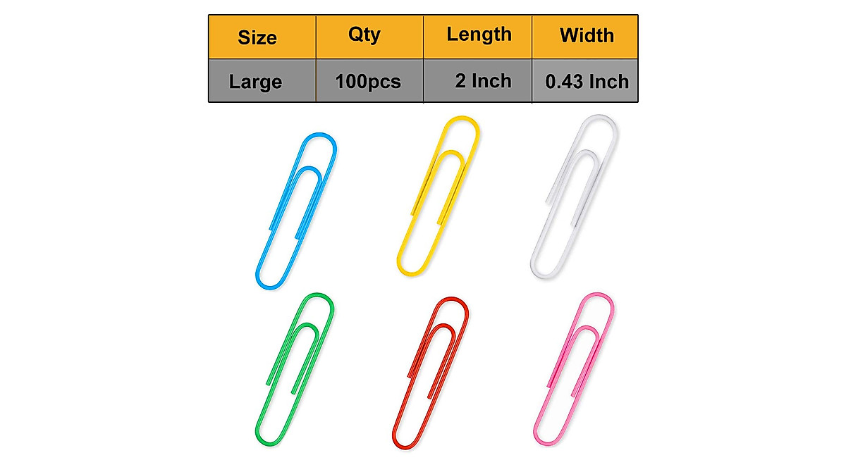Vinaco Large Colorful 2 Inch Paper Clips - 100 Pack