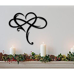 AOOLVY Infinity Heart Wall Decor, Unique Infinity Heart Metal Art Wall Decor Love Sign Steel Wall Plaques Bedroom Ornaments for Home Wedding Decor, Room Living Room Decoration (Black, 23.6x20.6inch)