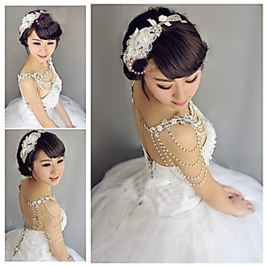 Suoirblss Lady Tassel Shoulder Body Chain Wedding Bridal Imitation Pearl Rhinestone Shoulder Necklace - Wedding Body Statement Jewelry