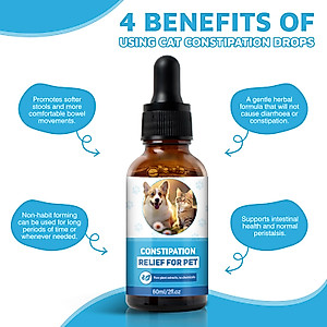 Cat Constipation Relief, Constipation Relief for Cats, Natural Supplements to Aid Digestion Cat Laxative, Dog Constipation Relief for Upset Stomach, Constipation Relief for Dogs-60ml