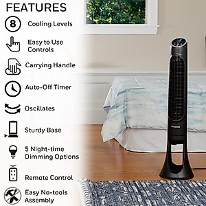 Honeywell QuietSet Oscillating Electric Tower Stand Fan 40”, Powerful and Quiet 5-Speeds with Remote Control (Renewed)