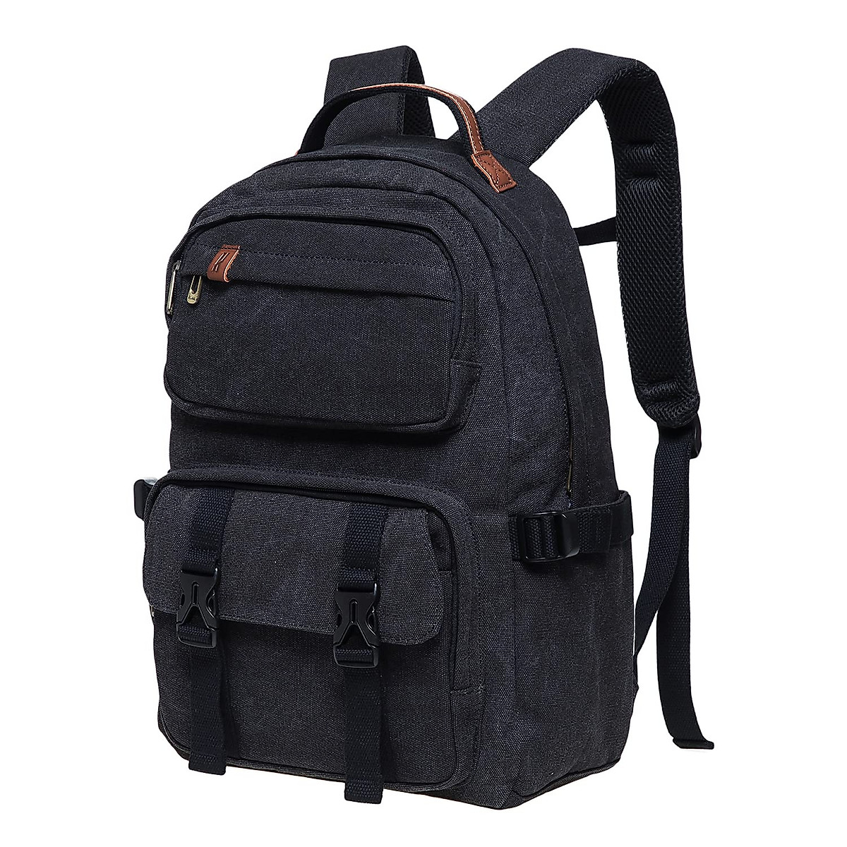KAUKKO Vintage Casual polyster and Leather Rucksack Backpack(20-2-BLACK)