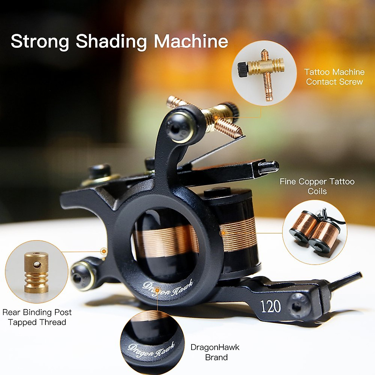 Dragonhawk Traditional Pro Complete Tattoo Kit - Two Machines Gun Easy Use Color Ink Power Supplies Disposable Needles Grips Great for Beginners & Starter Tattoo Aritsts 11-85