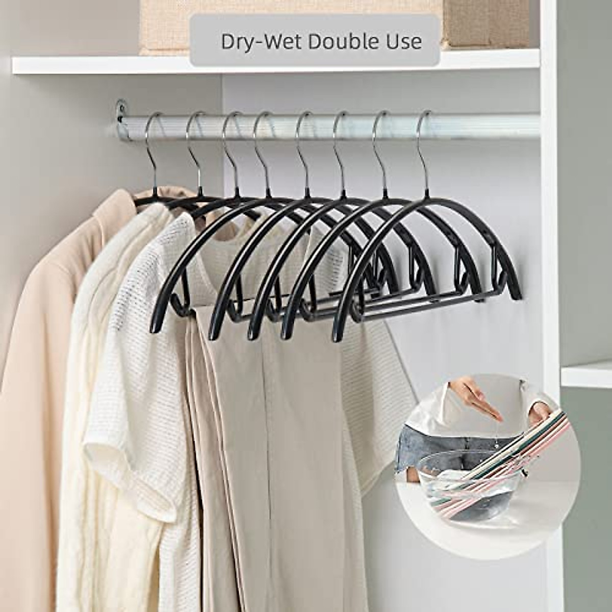 Nature-Smile 20 Pack Non Slip Suit Hanger,Coat Jacket Hangers,Sweater Hangers,PVC Coating Metal Hangers for Pants,Shawls,Belts,Bras - Dimple & Crease Free T Shirt Hangers,Black Color…
