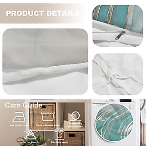 BaoNews Marble Texture Duvet Cover Set King Size,3 Pieces Turquoise Gold Silver Luxury Fluid Bedding Set Hotel Quality PolyesterComforter Cover Set with 2 Pillowcases(No Filler)