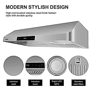 J.Polaris Range Hood for Under Cabinet, 30-Inch, 760CFM, Stainless Steel, ETL Certified, Slim, Permanent Filters, 3 Speed Gesture Sensing, Dual Motors, With 2 Sets of Charcoal Filters (ɑ-30)