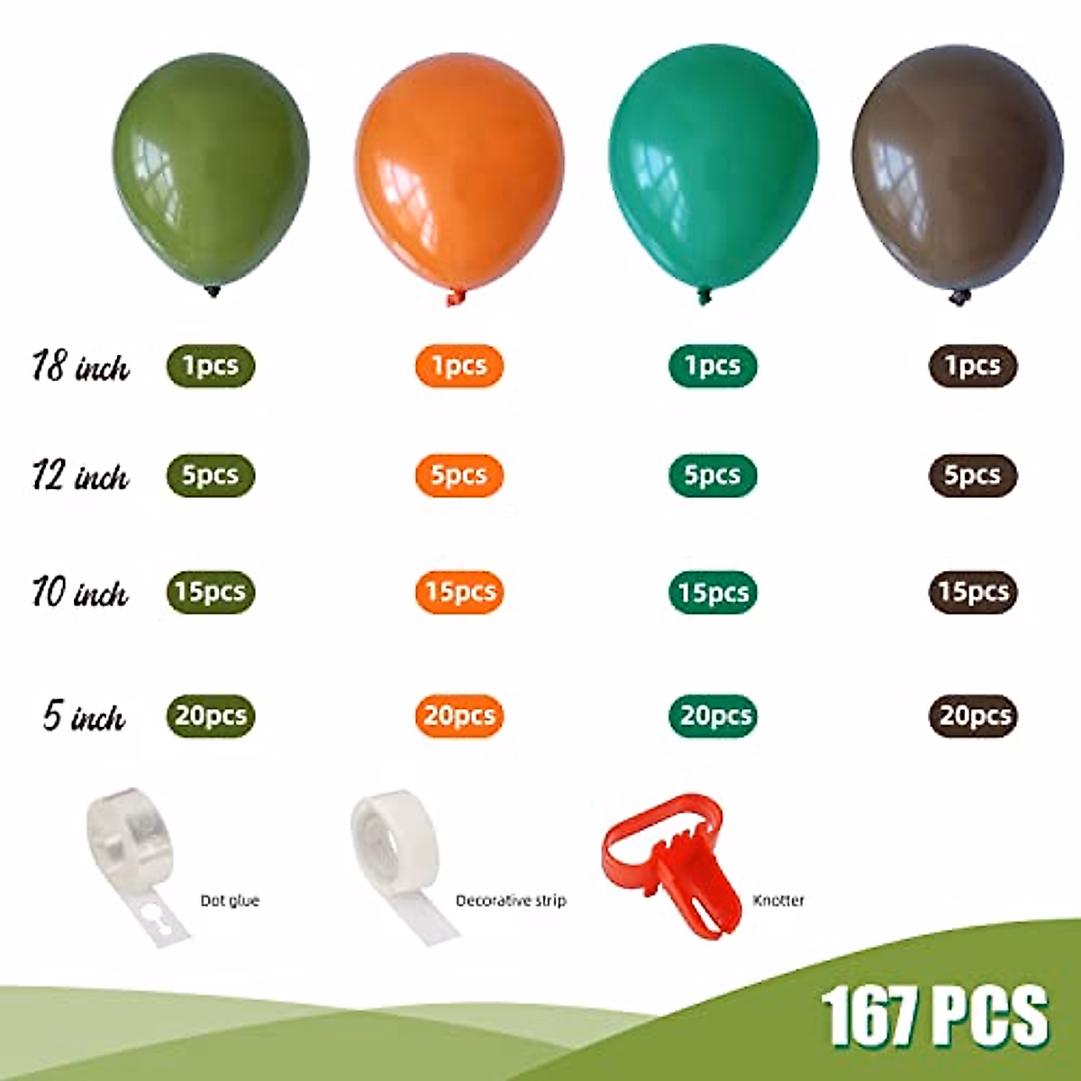 164 PCS Dinosaur Balloons Garland Green Orange Brown Balloons Arch Kit for Kids Dinosaur Themed Party Decorations Jungle Safari Birthday Party Supplies