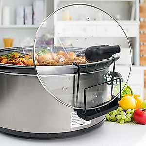 SOPHICO Slow Cooker Lid Holder for Cooking, Hand Free Pot Lid Organizer Fits Most Slow Cookers, Stainless Steel Pot Lid Rack with Silicone Sink Keeps Countertop No Mess (Black, 2 Pack)