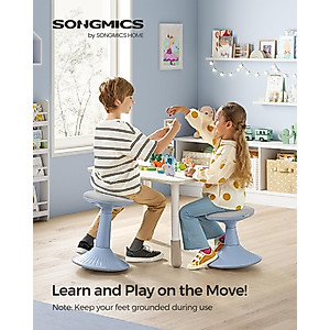 SONGMICS Kids Wobble Chair, Wiggle Stool for Kids Ages 8-12, Comfortable 60D Foam Seat, Breathable Fabric, Anti-Slip Base, 18.1-Inch High, Tool-Free Assembly, Pale Blue and Dove Gray UOSC010Q01
