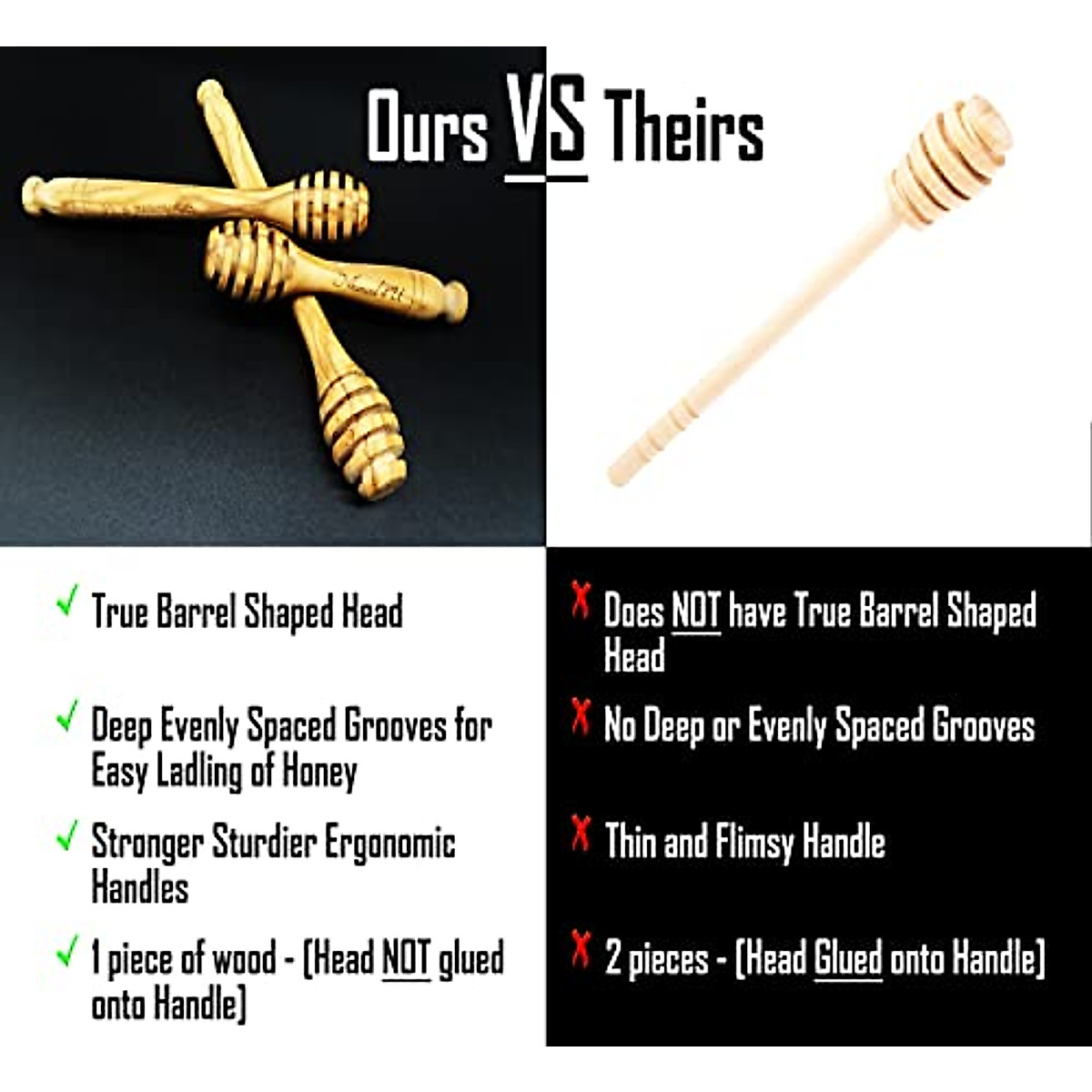 Olive Wood Honey Dipper Stick - Set of 3 (5”/7”/9”) & 1 Wooden Spoon, Use Honey Sticks for Tea & as Honey Server, Honey Dripper, Honey Spoon, Honey Drizzler, Honey Stirrers for Tea