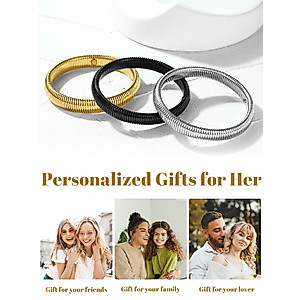 KeyStyle Gold Bangles for Women Thin Stretch Bracelets, High Polished Snake Link Flexible Bangle Bracelet (10mm wide)