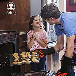 UTOI BBQ Grill Gloves, 1472°F Heat Resistant Barbecue Gloves Oven Mitts for Kitchen Garden BBQ Grilling and Outdoor Cooking Campfire, EN407 Certified, 1 Pair 13 inch Long Extra Forearm Protection